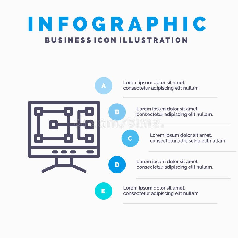 Computer, Construction, Repair Line Icon with 5 Steps Presentation ...
