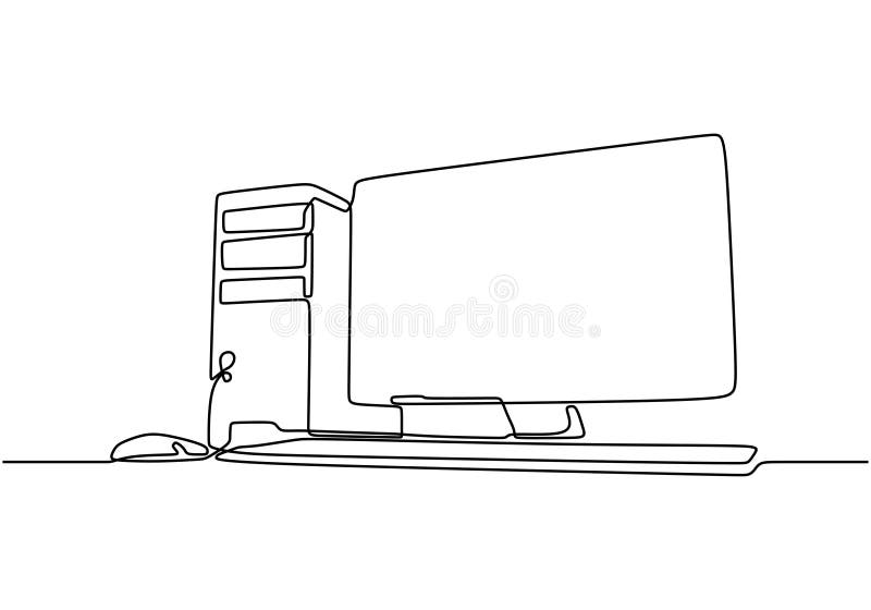 Computer Continuous Line Drawing. CPU and Monitor Minimalist Technology ...