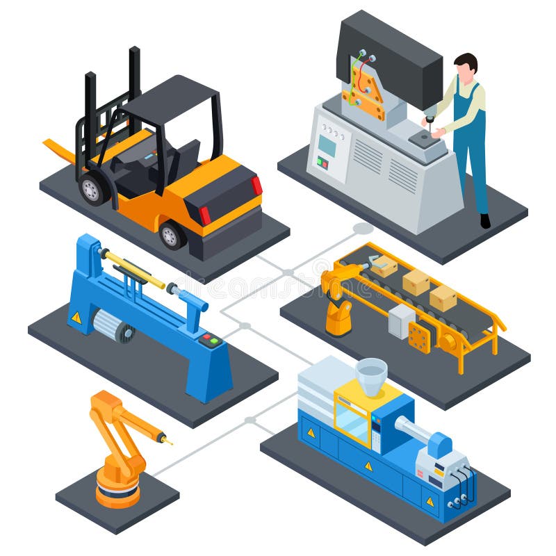 Computer Controls Production, Factory Automation Processes Isometric ...