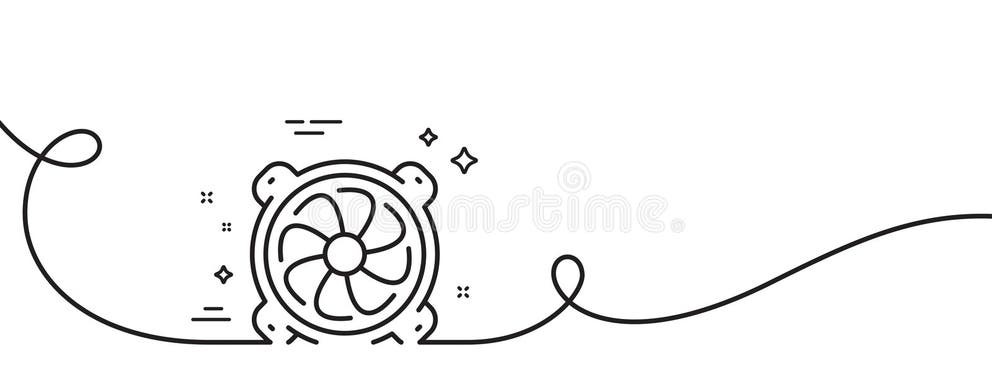Computer Cooler Line Icon. PC Fan Component Sign. Continuous Line with ...