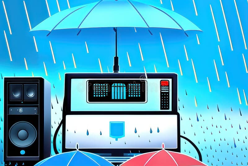 Computer Covered with an Umbrella from the Rain. Generative Ai Stock ...