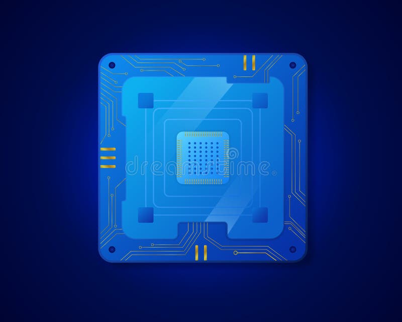 Computer Cpu Board without Processor. Blue Chip with Lines for ...