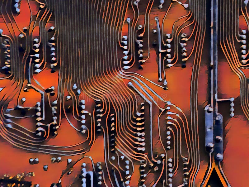 Copper and Blue Coloured Connections of a Computer Circuit Board Stock ...