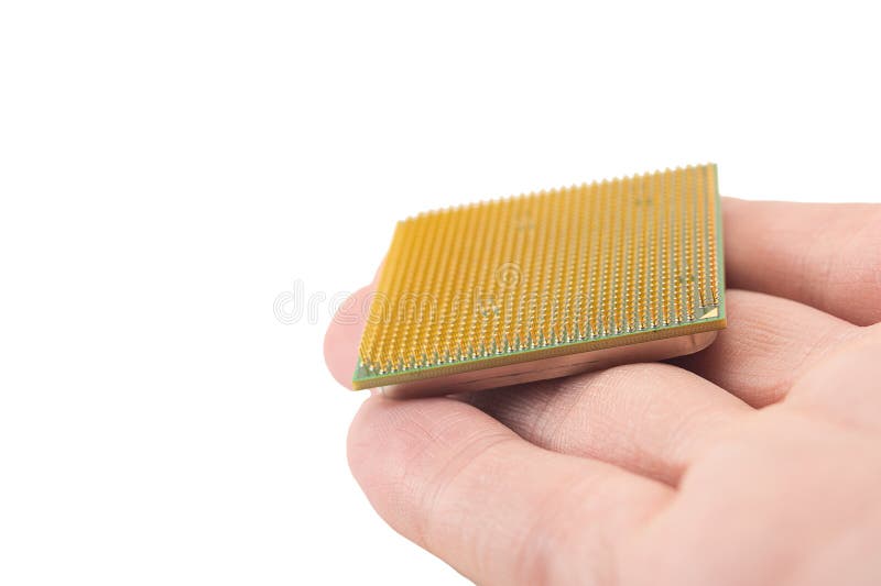 Computer CPU in Hand Close-up Isolated Stock Photo - Image of element ...