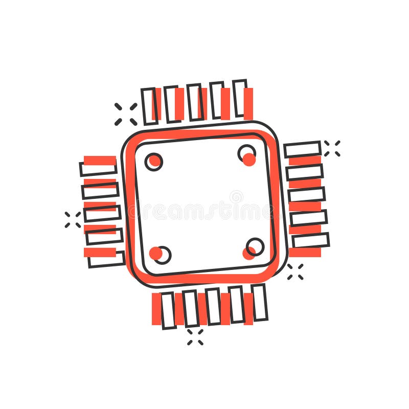 Computer Cpu Icon in Comic Style. Circuit Board Cartoon Vector ...