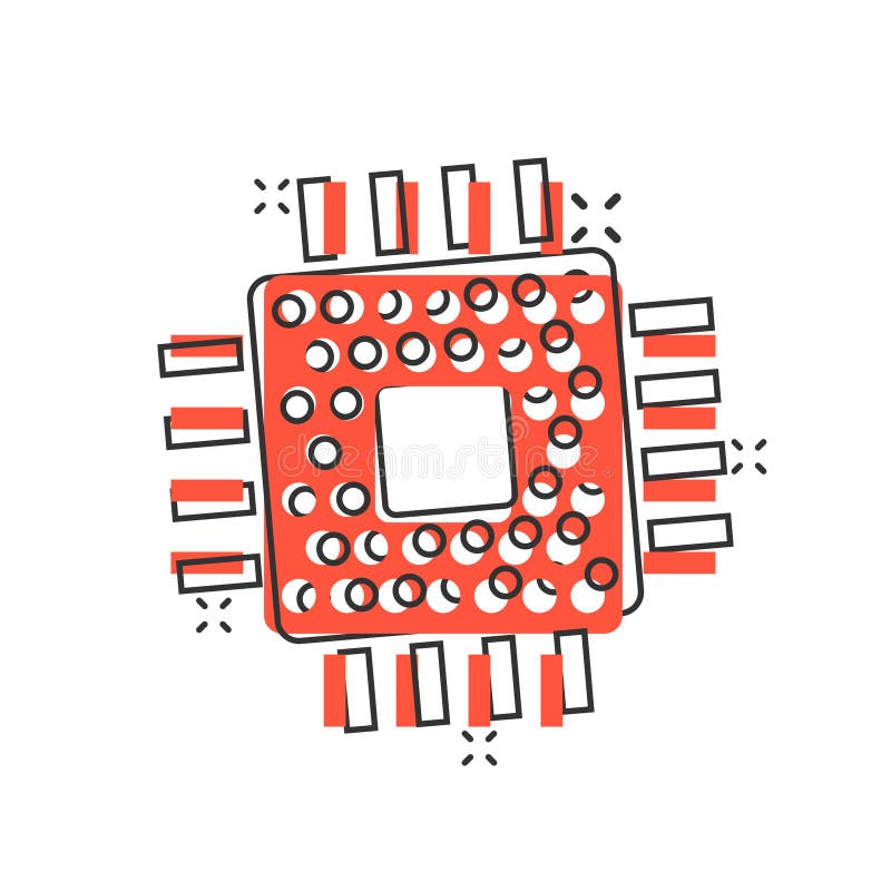 Computer Cpu Icon in Comic Style. Circuit Board Cartoon Vector ...