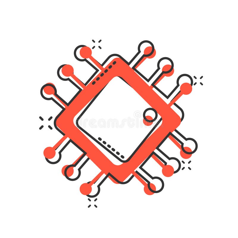 Computer Cpu Icon in Comic Style. Circuit Board Cartoon Vector ...