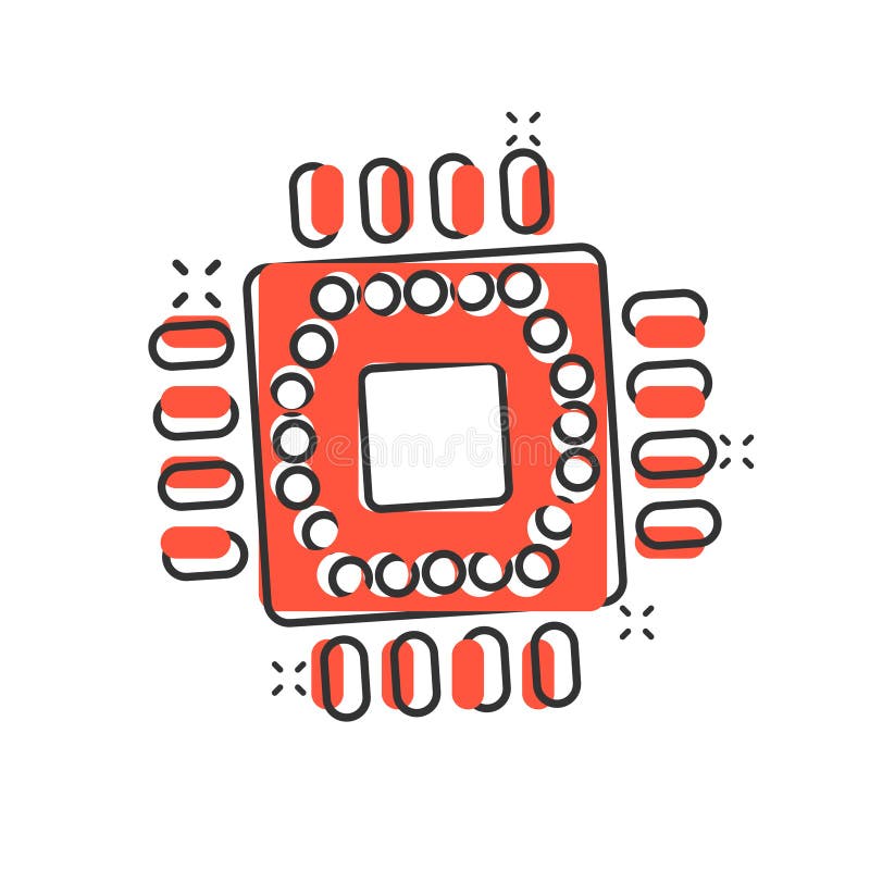 Computer Cpu Icon in Comic Style. Circuit Board Cartoon Vector ...