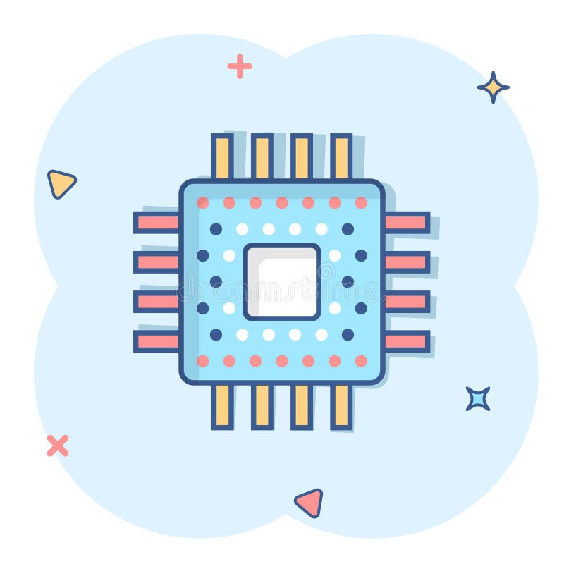 Computer Cpu Icon in Comic Style. Circuit Board Cartoon Vector ...