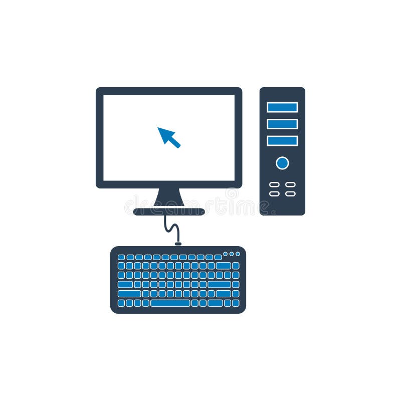 Computer, CPU and Keyboard Icon. Stock Vector - Illustration of pointer ...