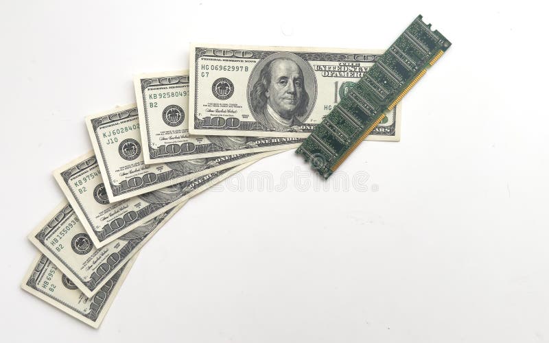 Computer CPU and Memory Chips on US Dollar Banknotes Background. the ...
