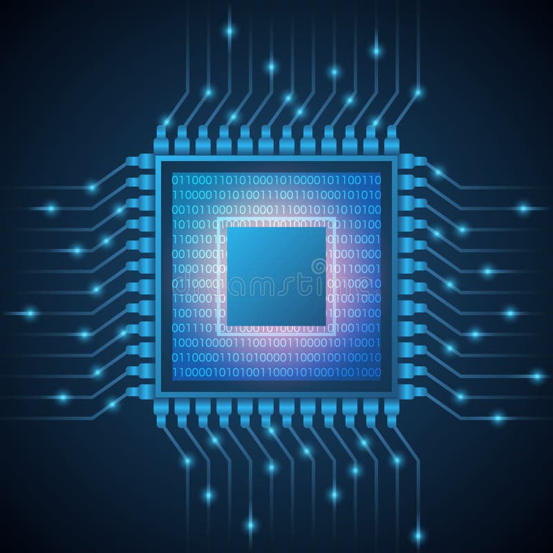 Computer Cpu Processor System Chip Abstract Data Flow Binary Code In Core Microchip Vector 7424
