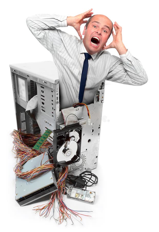 Computer Crash and Frustrated Businessman. Stock Image - Image of ...
