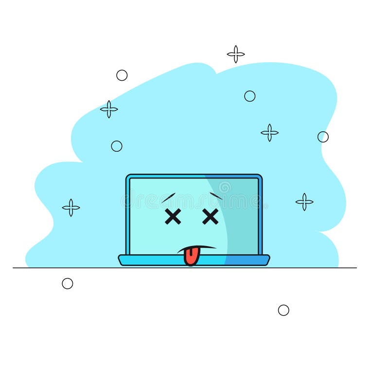 Computer Crashed. Breakdown Funny Cartoon Computer Character with with ...
