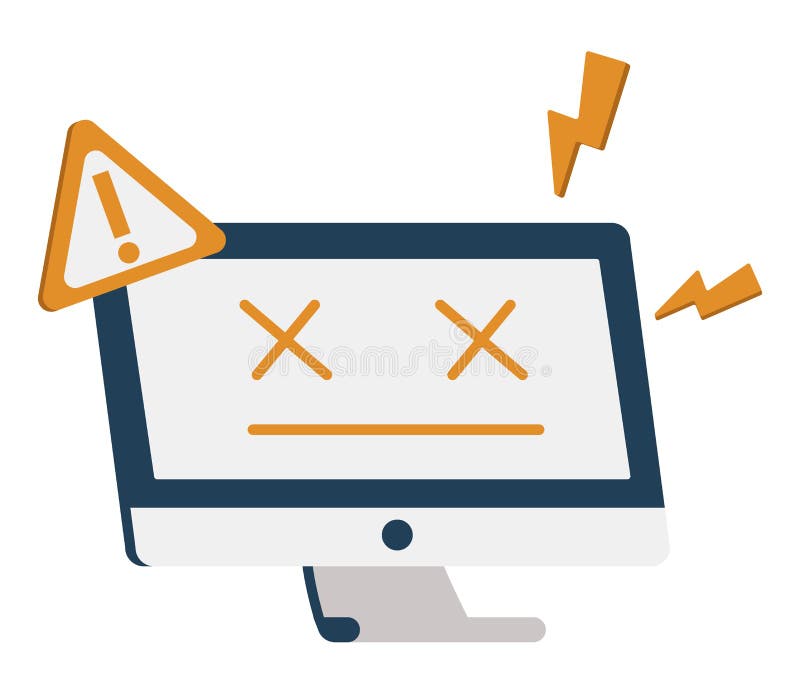Computer Crashed. Breakdown Funny Cartoon Computer Character with with ...