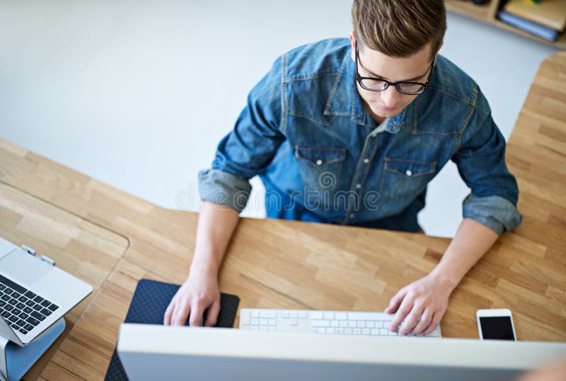 Computer, Creative and Planning with Man in Office for Service Designer ...