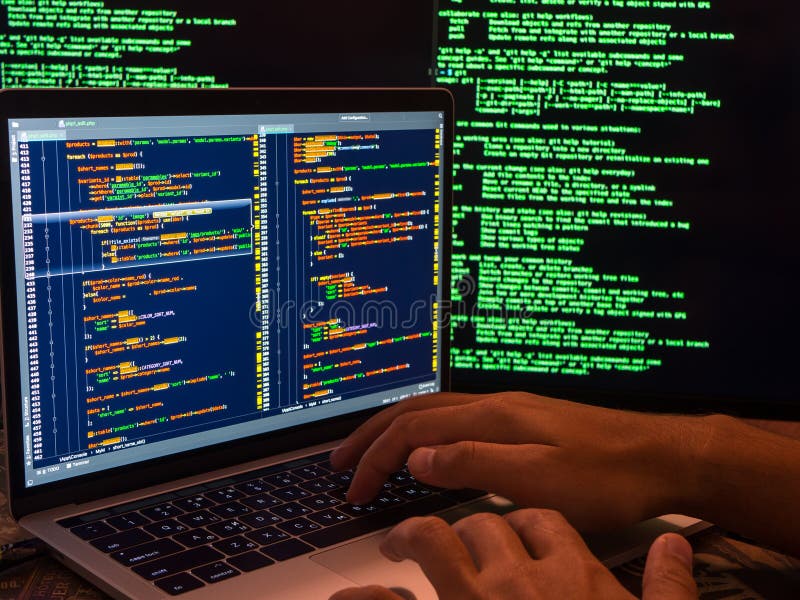 Computer Crime Concept Hacker Breaching Secure System Using Malicious Code Or Virus Program