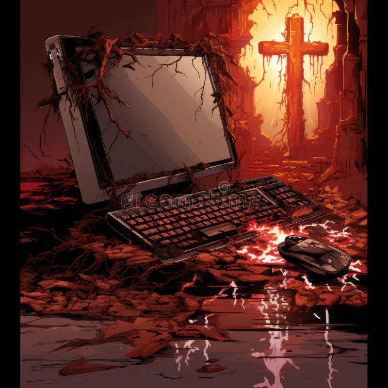 A Computer with a Cross on it and a Keyboard Stock Illustration ...