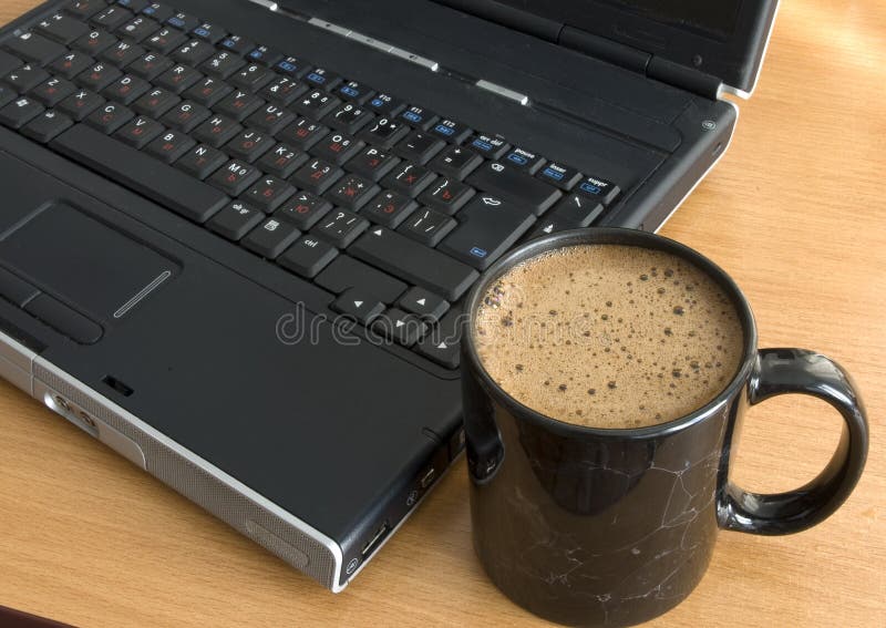 Computer and cup of coffee stock image. Image of technology - 3560775