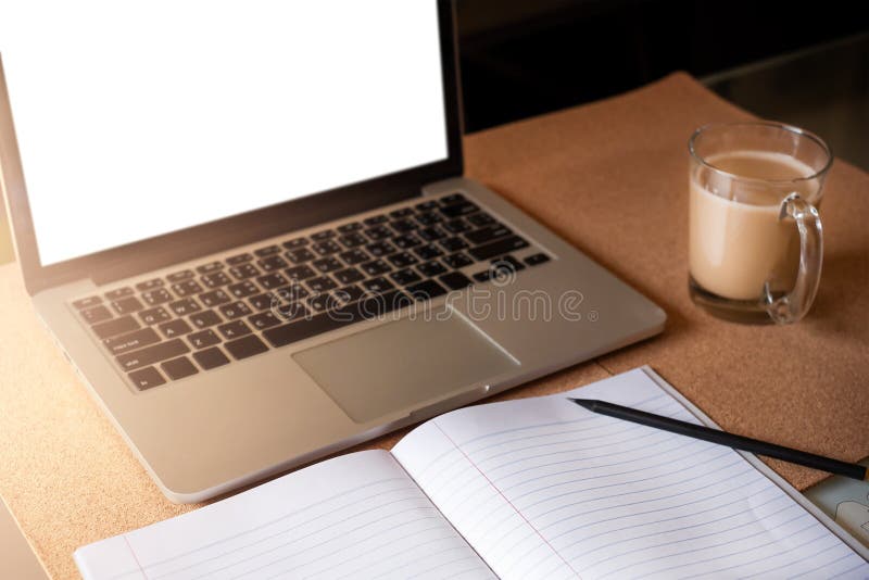 Computer, Cup of Coffee, Notebook on the Table Stock Photo - Image of ...