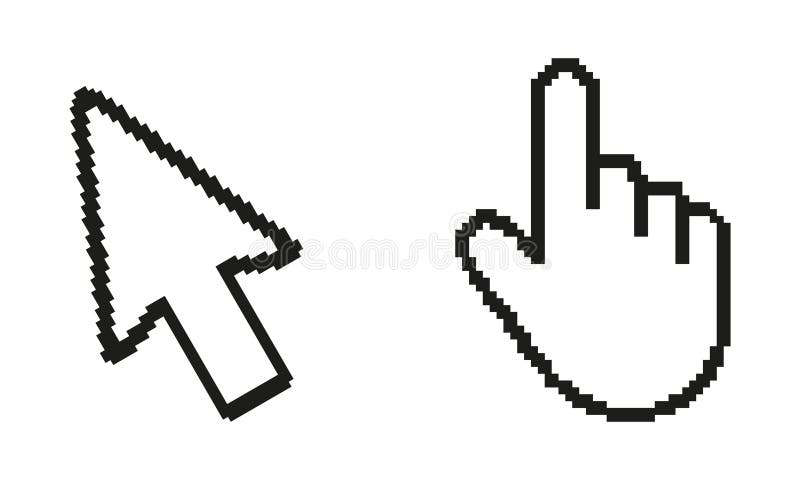 Computer Cursor and Hand Icon in Pixelated Icon Set. Pixel Art Symbol ...