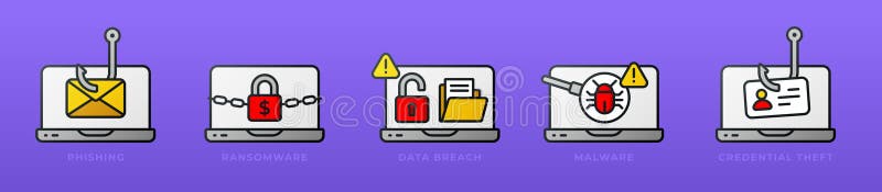 Computer Cyber Threat Illustration Set of Flat Icons Stock Illustration ...