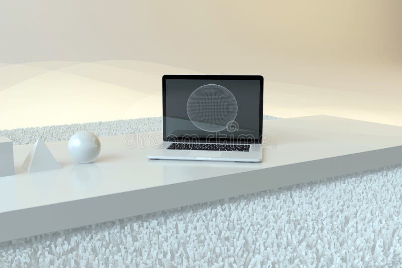 Computer 3D Auf Boden Mit Symbolen Stock Abbildung - Illustration von ...