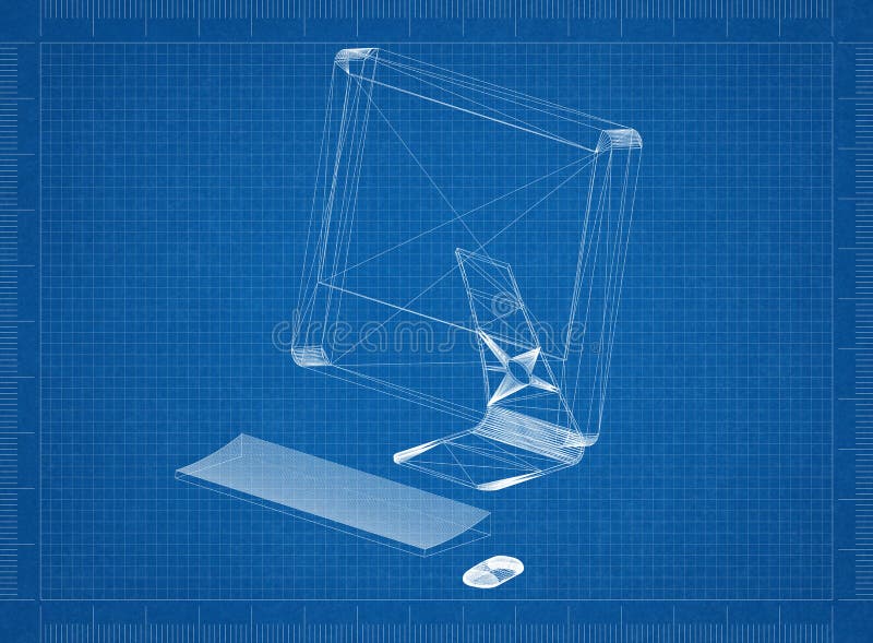 Computer 3D blueprint stock illustration. Illustration of architecture ...