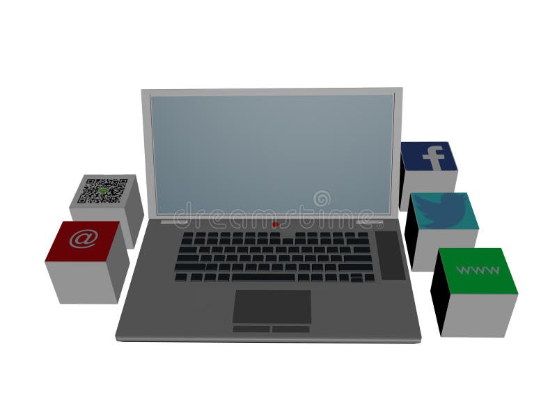 Computer 3d and Social Media Boxes Editorial Photo - Illustration of ...