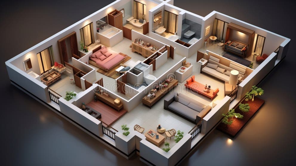 Computer 3d Visualization of the House Plan, Layout of the House ...