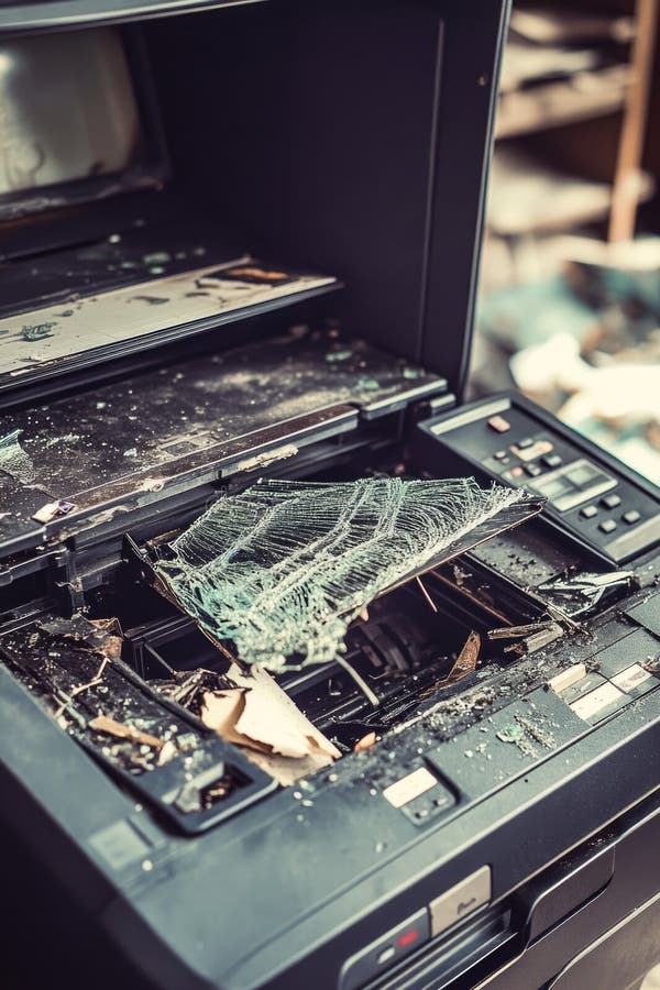 A Computer with Damaged Casing and Wires Exposed, Placed on a Table ...