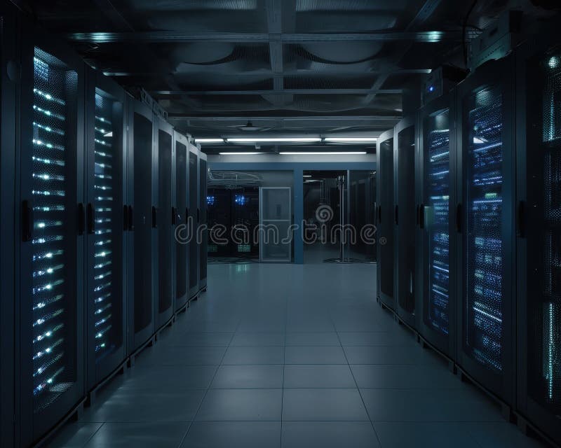 Computer Data Center Room Facility with Server Racks. Storage Solutions ...