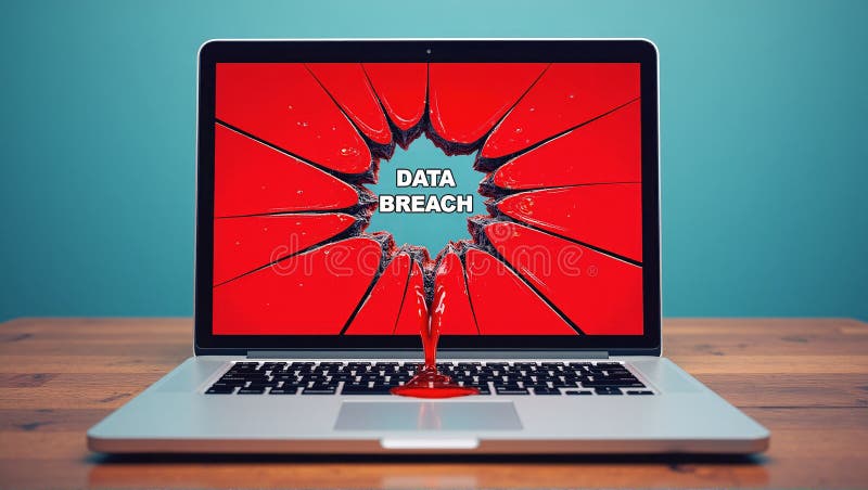 A Computer with Data Flowing Out, Symbolizing DATA BREACH: Unauthorized ...
