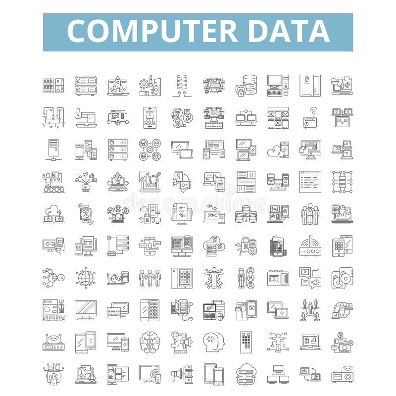 Computer Data Icons, Line Symbols, Web Signs, Vector Set, Isolated ...