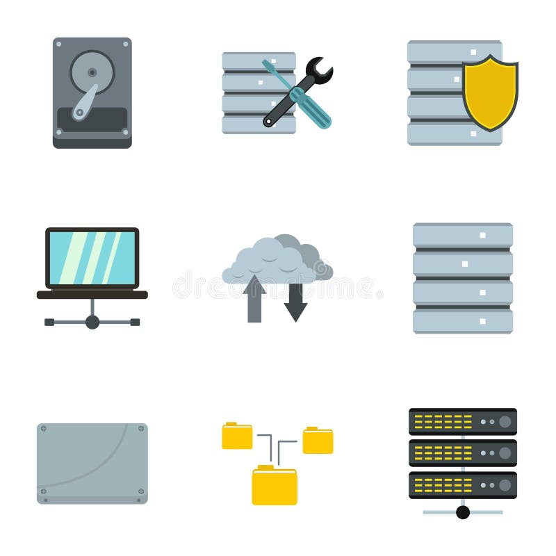 Computer Data Icons Set, Flat Style Stock Vector - Illustration of ...