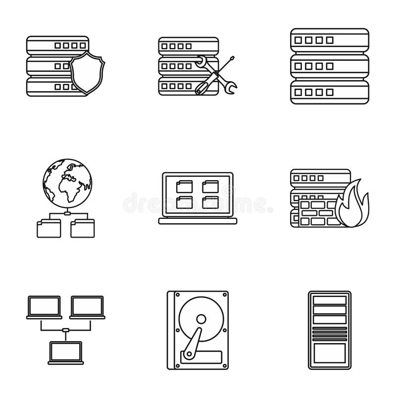 Computer Data Icons Set, Outline Style Stock Vector - Illustration of ...