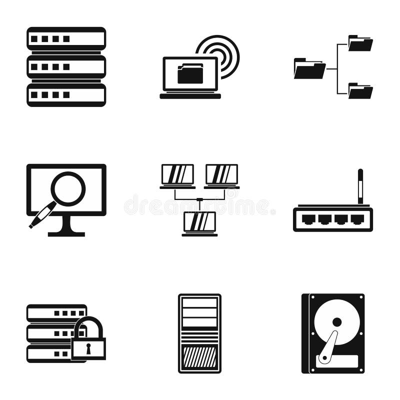 Computer Data Icons Set, Grunge Style Stock Vector - Illustration of ...
