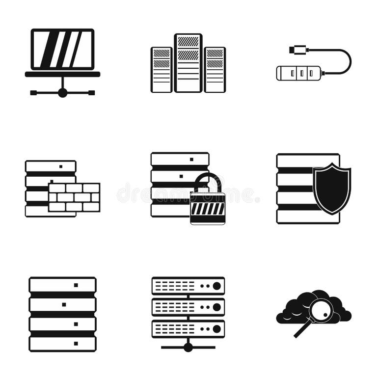 Computer Data Icons Set, Simple Style Stock Vector - Illustration of ...
