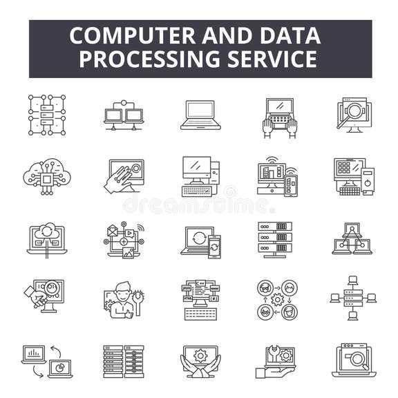 Computer and Data Processing Service Line Icons, Signs, Vector Set ...