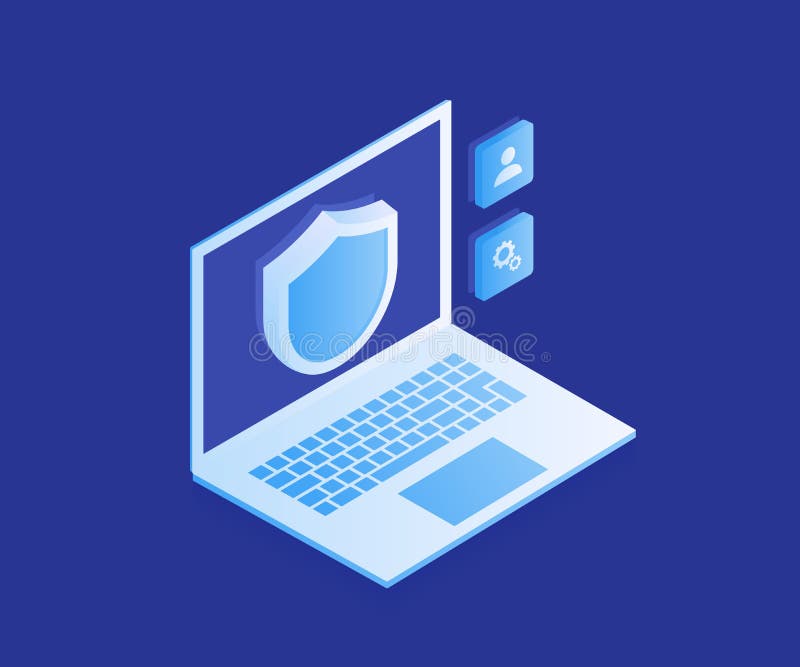 Computer Data Protection, Laptop with Shield, Data Safety. Modern ...