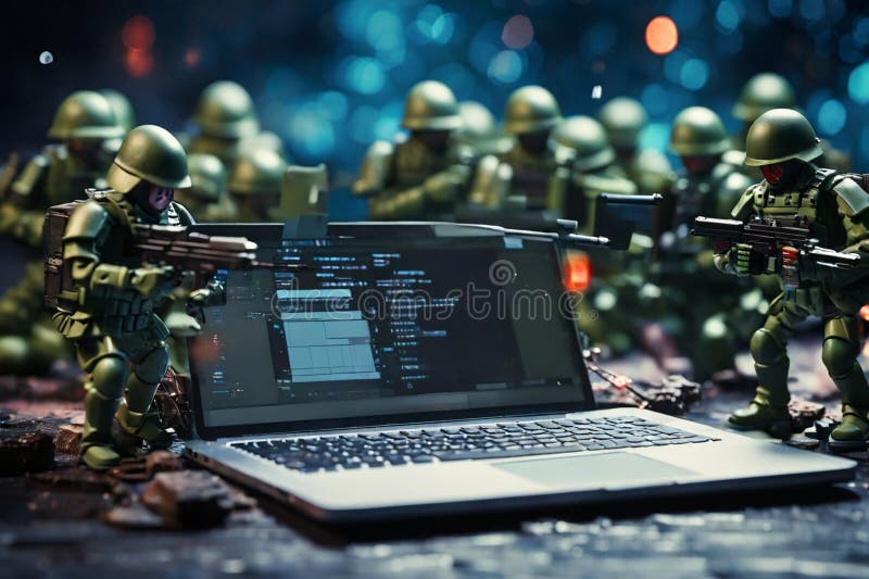 Miniature Military Soldiers are Guarding a Laptop from Viruses, Spyware ...