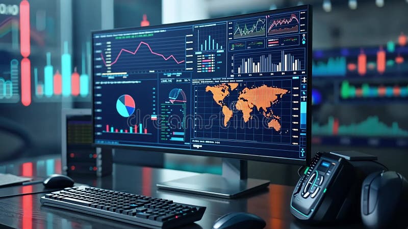 Computer with Data Visualization Stock Video - Video of trend, cyber ...