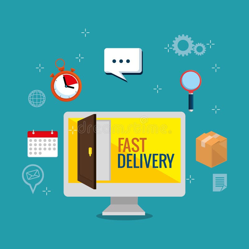 Computer with Delivery Service Icons Stock Vector - Illustration of ...