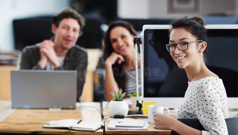 Computer, Design and Smile with Portrait of Employee Team in Office ...