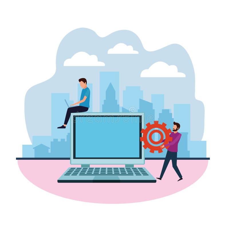 Computer design teamwork stock vector. Illustration of cityscape ...