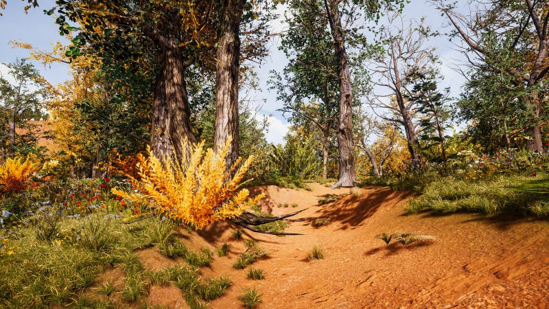 Computer Designed Natural Landscape with Forest Environment 3D Render ...