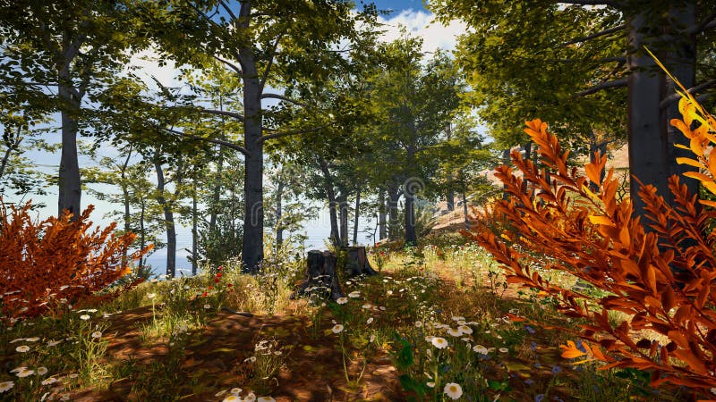 Computer Designed Natural Landscape with Forest Environment 3D Render ...