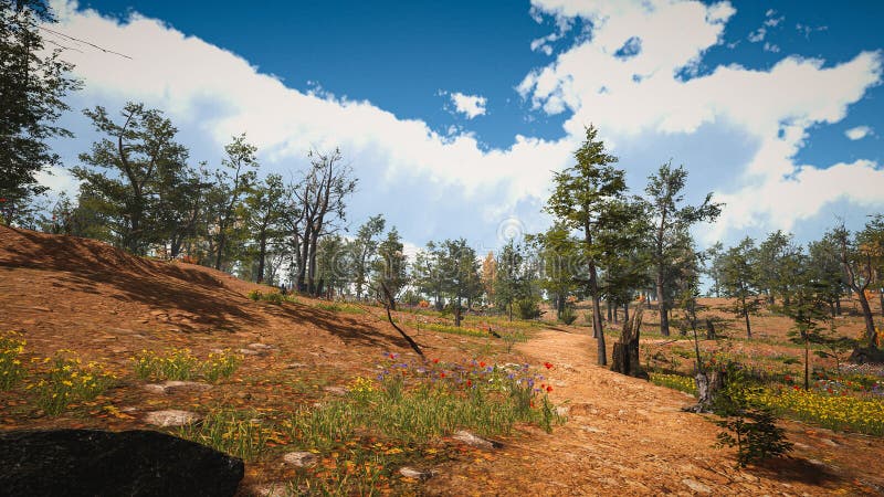 Computer Designed Natural Landscape with Forest Environment 3D Render ...