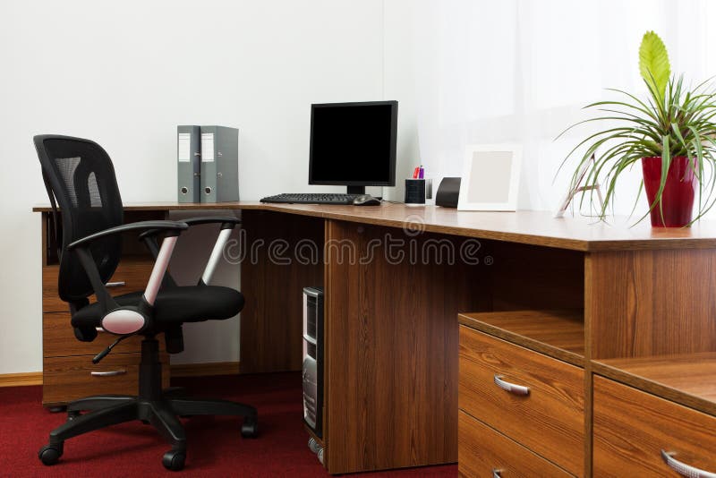 Computer on a desk stock image. Image of plant, horizontal - 17602033