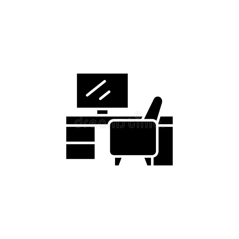 Computer Desk Black Icon Concept. Computer Desk Flat Vector Symbol ...
